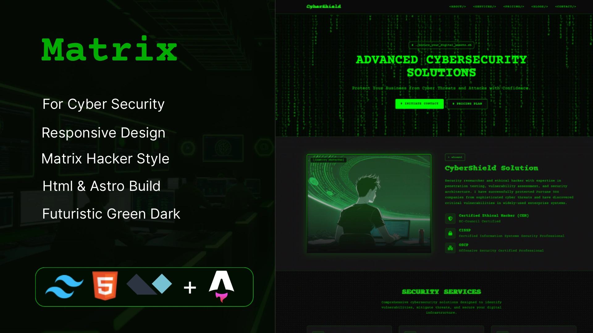 Matrix - Tailwind CSS Landing Page for Cybersecurity - Wrapmarket