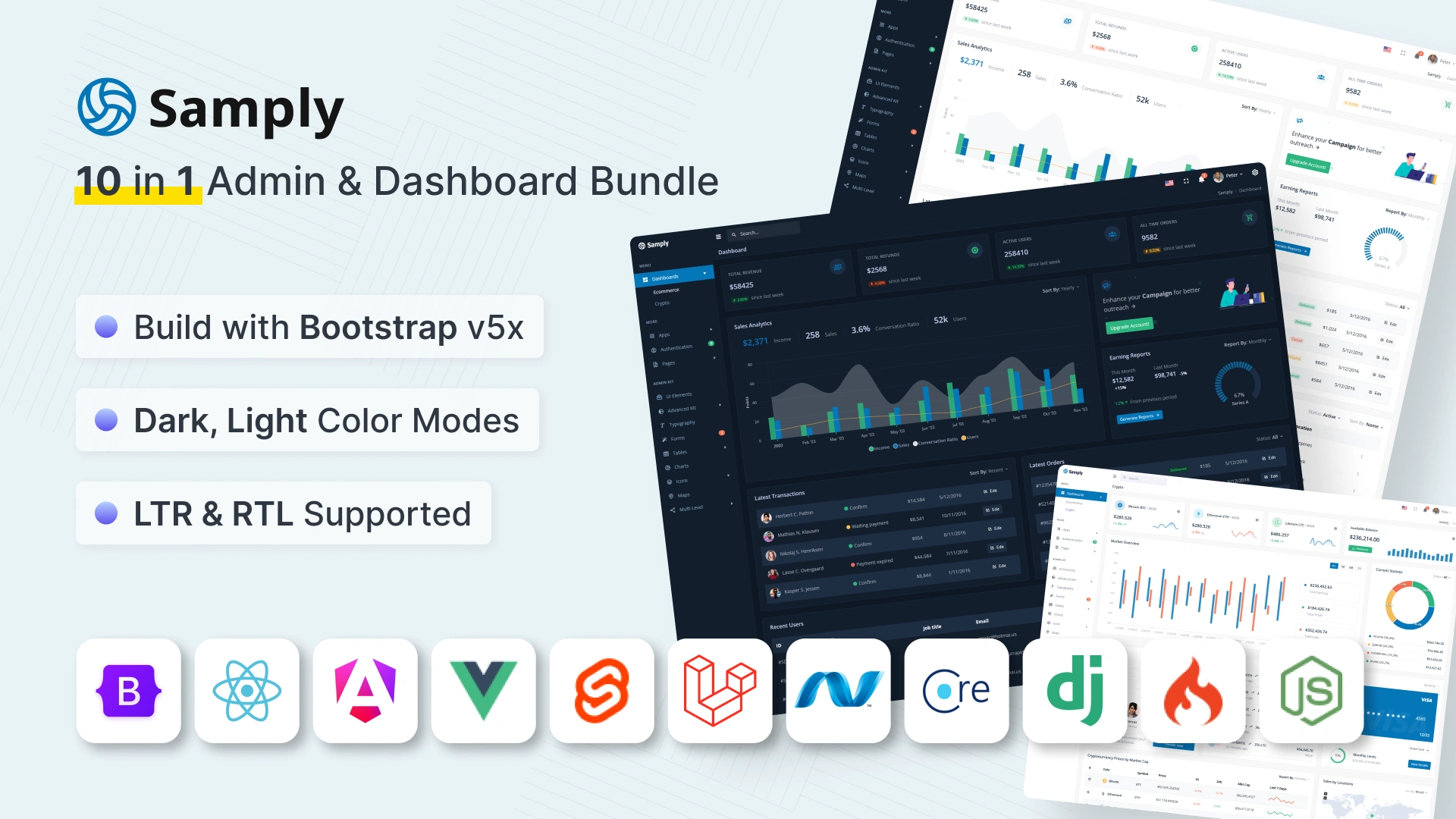 Samply - 10 in 1 Mega Bundle Admin Template - Wrapmarket
