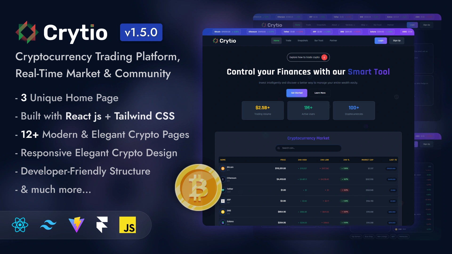 Crytio - Crypto Trading Landing Page React JS and Tailwind CSS - Wrapmarket