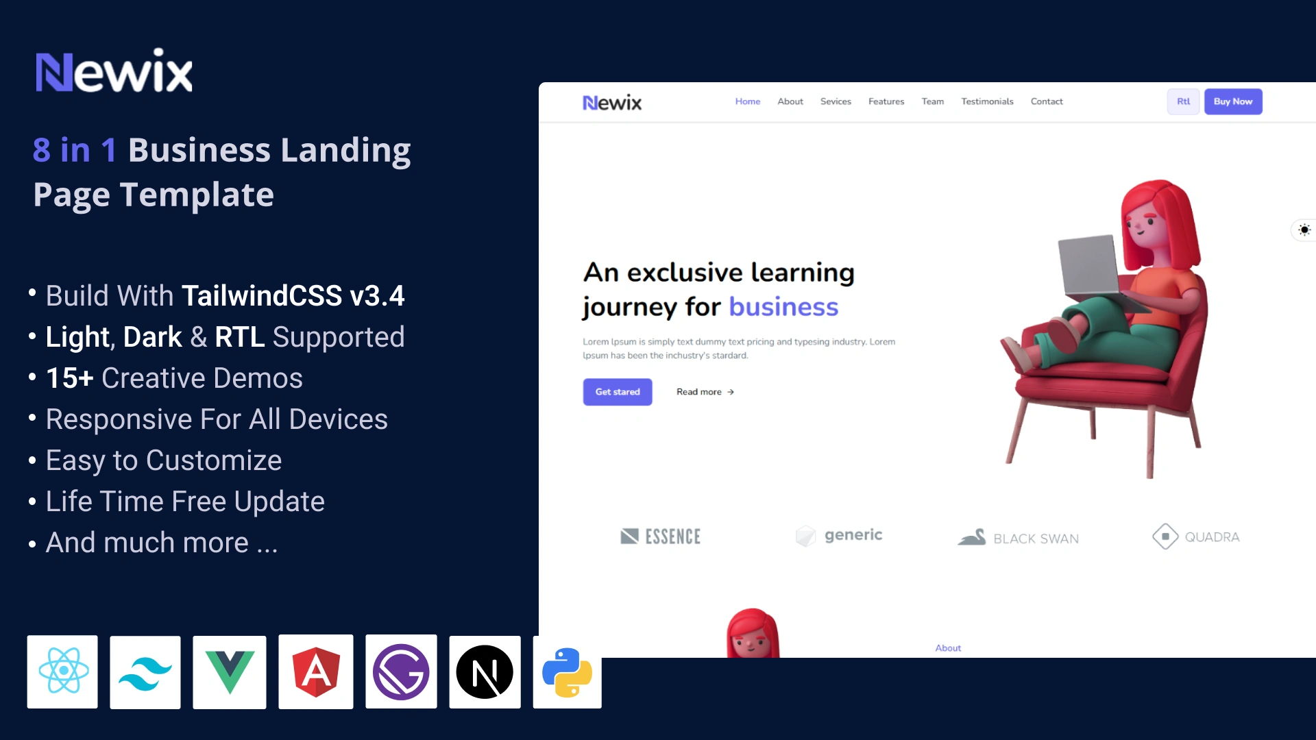 Newix - 8 in 1 Multipurpose Landing Page Template - Wrapmarket