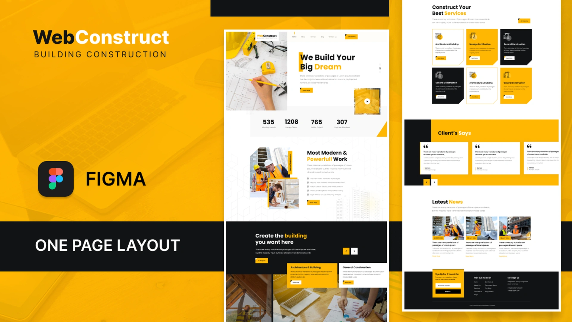 WebConstruct - Construction One Page Figma Template - Wrapmarket