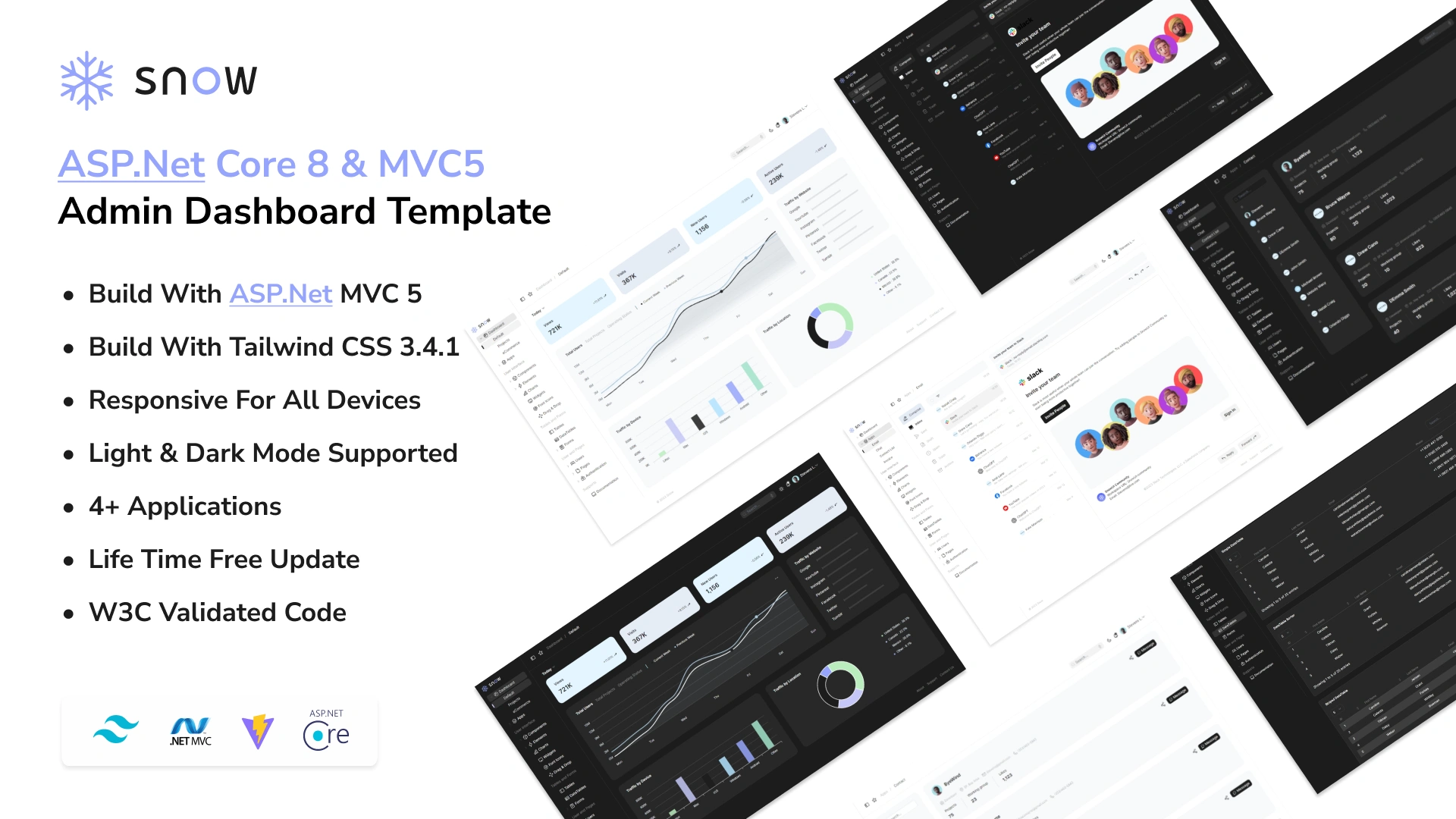 Snow - ASP.Net Core 8 & MVC 5 Tailwind Admin & Dashboard Template by ... Snow - ASP.Net Core 8 & MVC 5 Tailwind Admin & Dashboard Template by ...