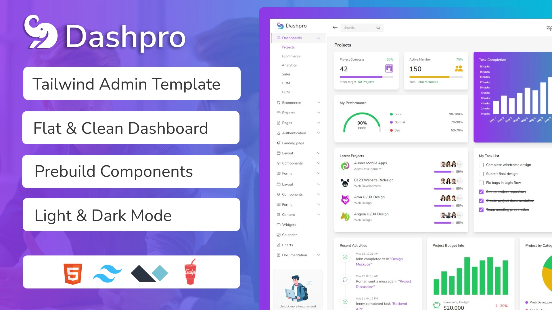 Dashpro - Tailwind Admin Template Flat Minimal - Wrapmarket