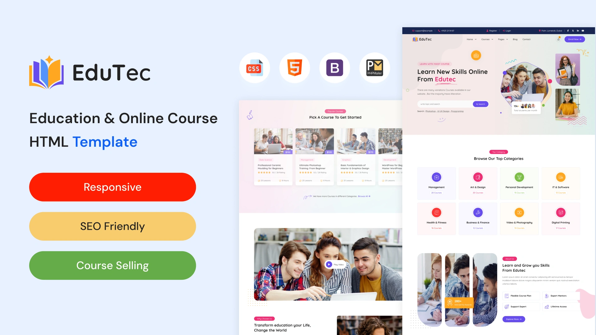 Edutec - 2 in One Education & Online Course HTML + React Templates ...