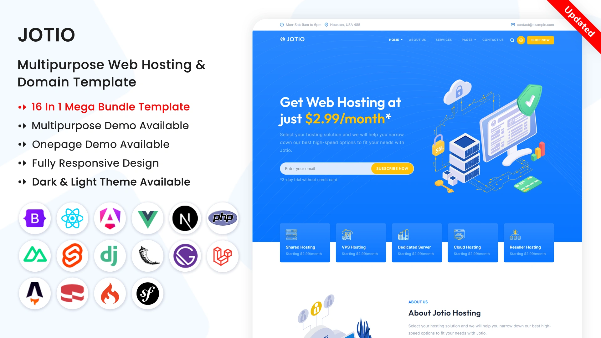 Jotio - 16 in 1 Bundle Web Hosting & Web Server Multipurpose Template made by Shreethemes Studio ...