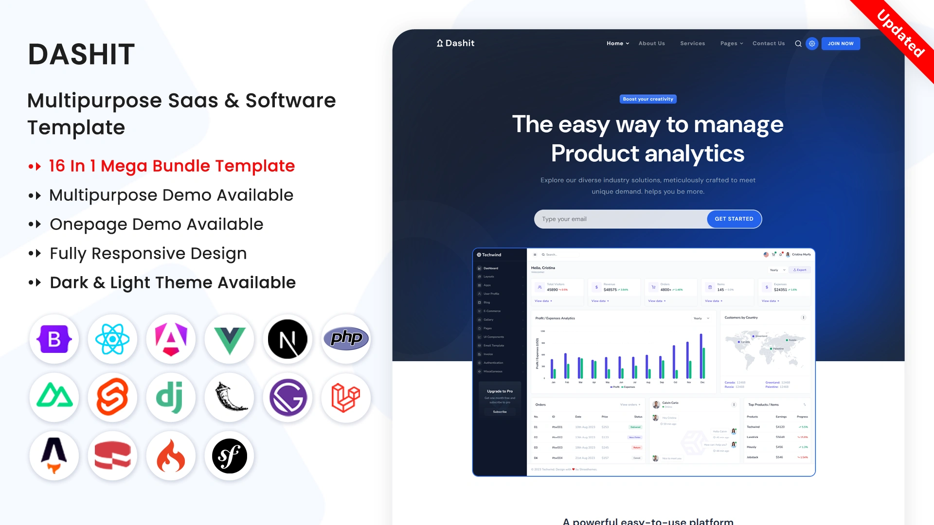 Dashit - 16 in 1 Bundle Multipurpose Saas & Software Template - Wrapmarket