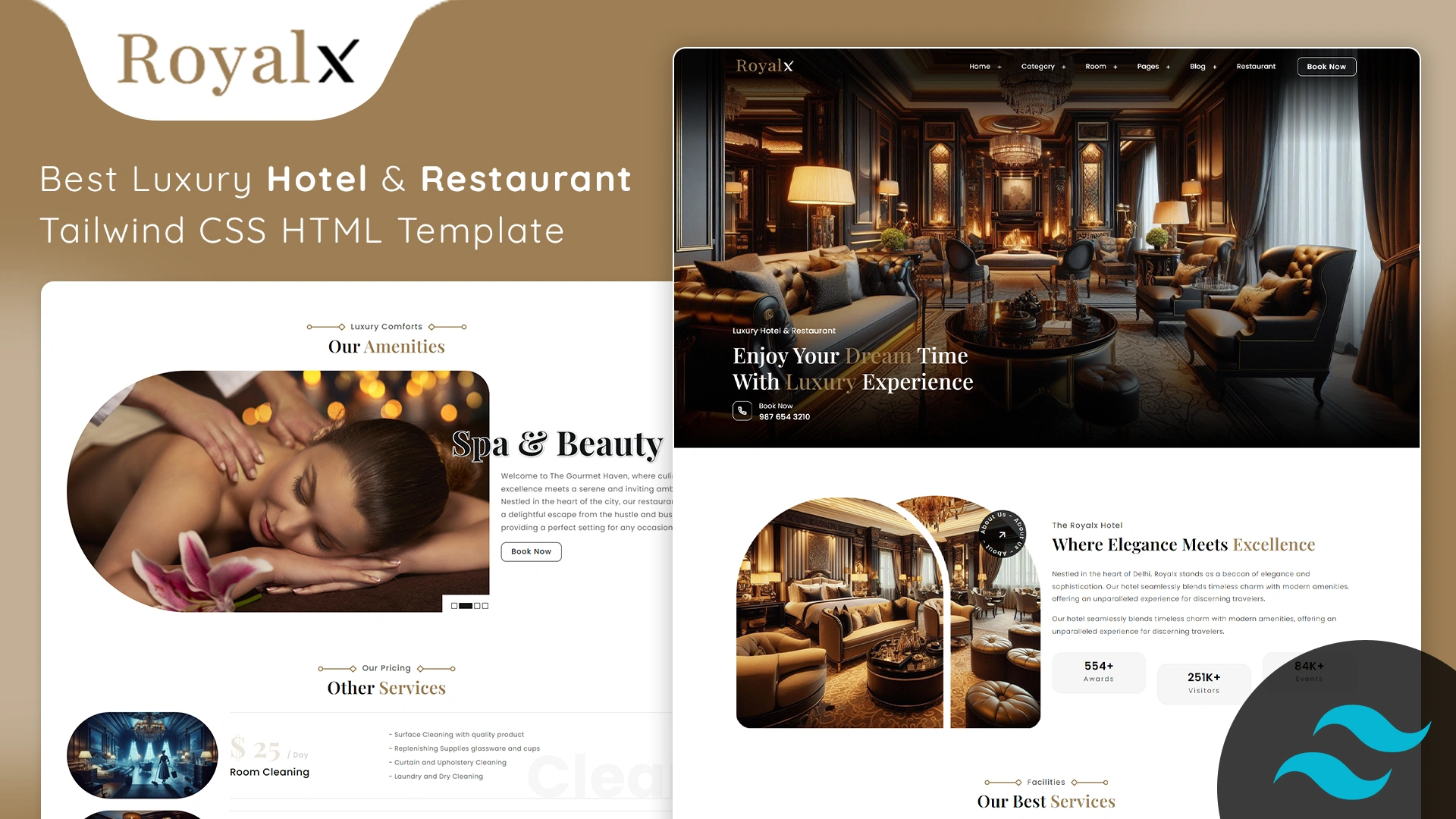 The Royalx - Hotel & Restaurant Tailwind CSS HTML Template - Wrapmarket