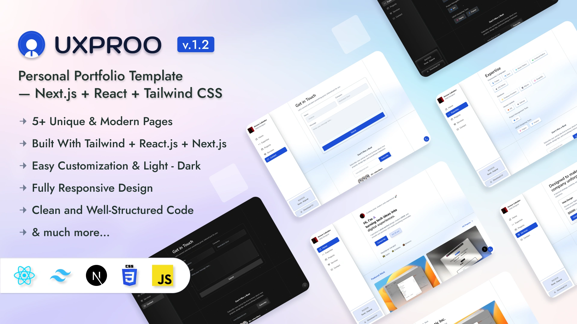 UxProo - Personal Portfolio React Template - React 18 + Tailwind CSS made by Mantraksh Devs ...