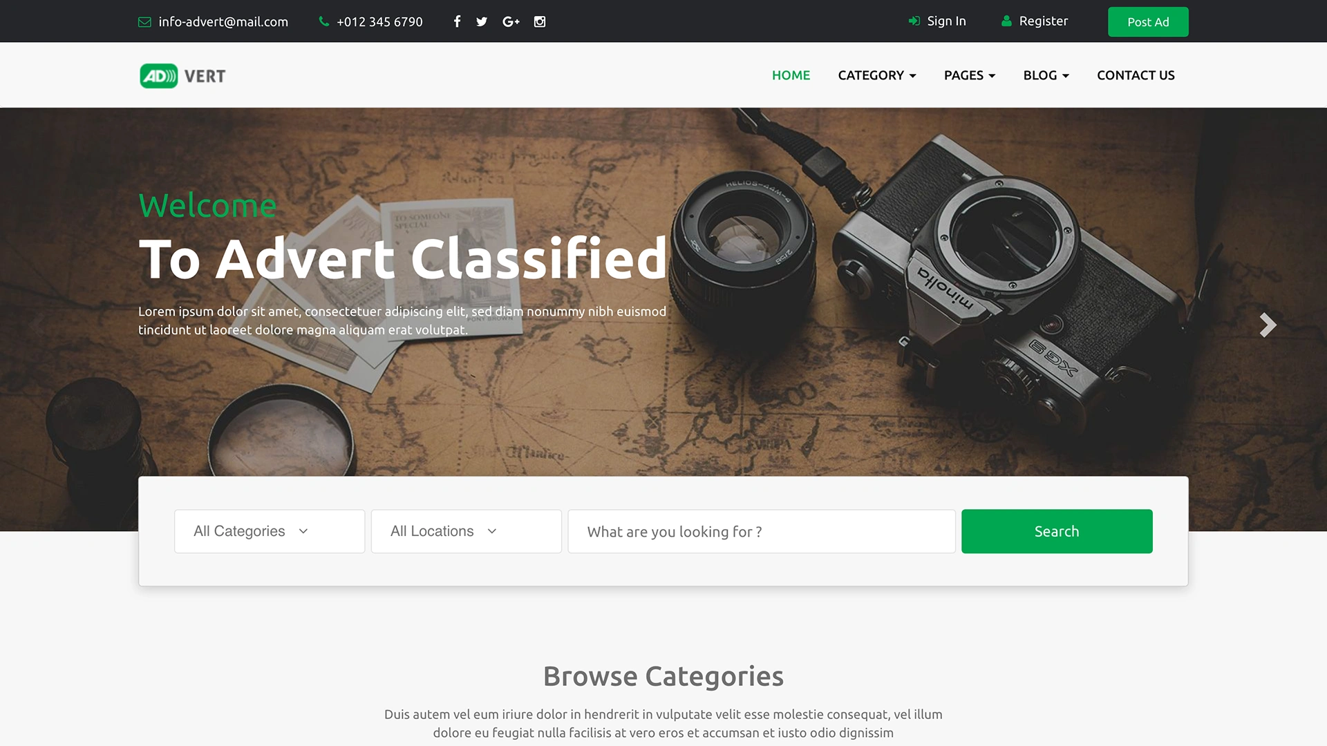 Advert - Classified Ads Template made by GridBootstrap - Wrapmarket (formerly WrapBootstrap)