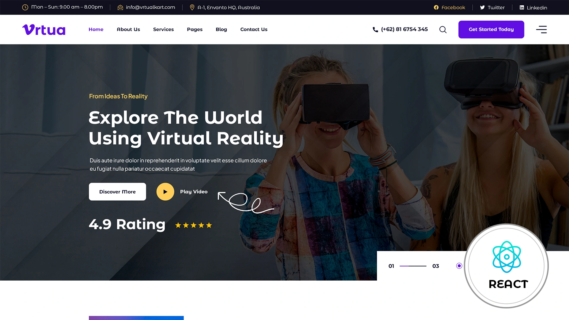 Vrtua - Augmented & Virtual Reality Services React Template - Wrapmarket